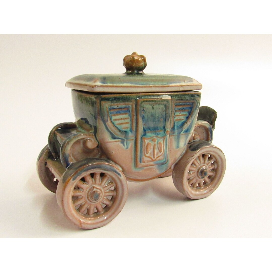 Vintage Pottery Carriage Coach Covered Candy Dish Stagecoach G511 - Etsy