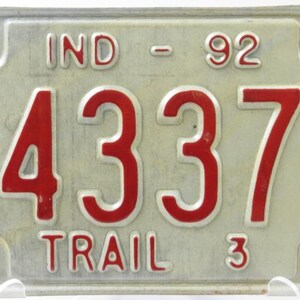 1992 Indiana Trailer License Plate, Craft Supply, Wall Decor, Art ...