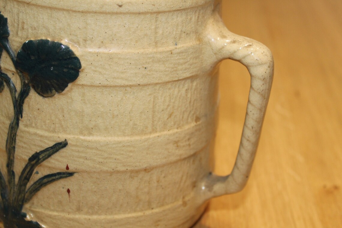 Antique Farmhouse Stoneware Barrel Shape Pitcher Beige With | Etsy