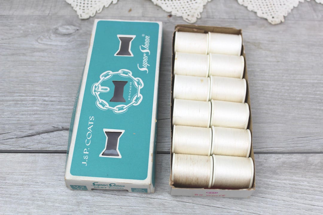 Vintage 12 White Spools of Thread J. P. Coates in Box - Etsy