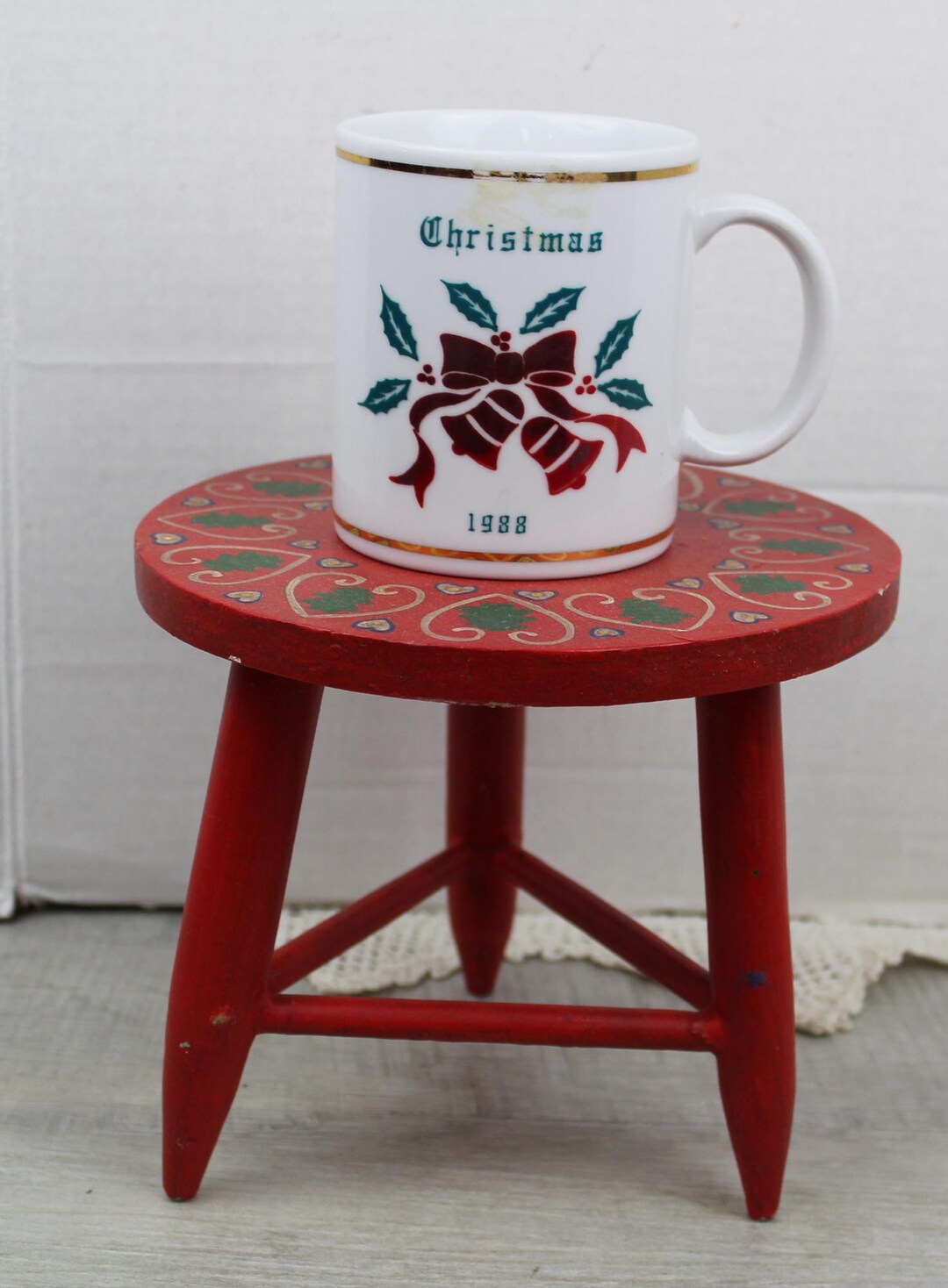 Christmas Mug 1988 Ladart Glass Star City WV Bells Holly - Etsy
