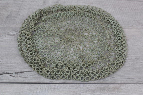 Antique Cloche Hat Boudoir Nightcap Green Corded Tatt… - Gem