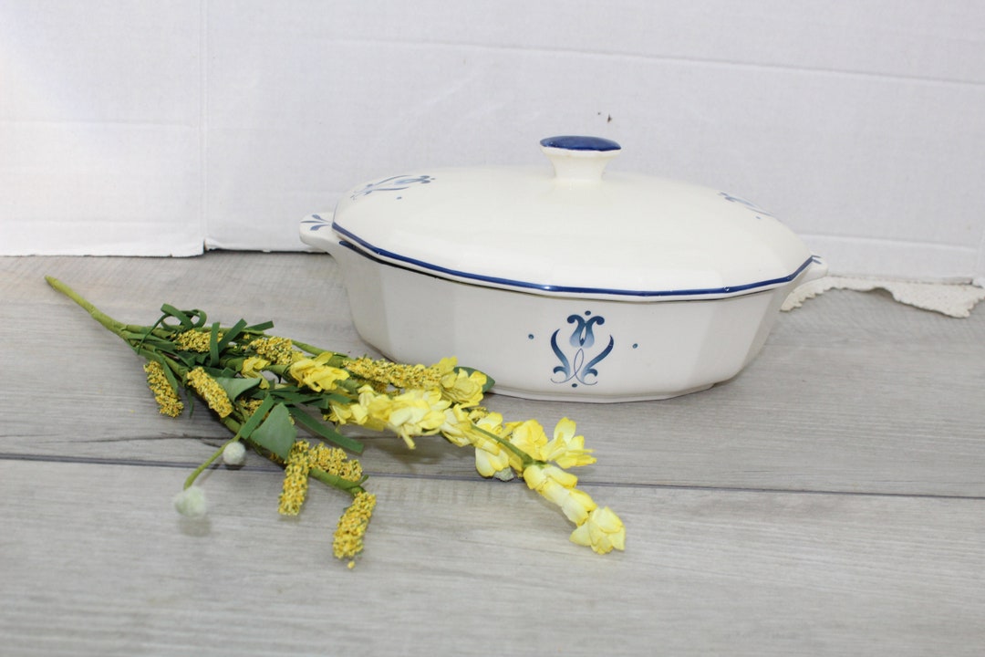 Harkerware Casserole With Lid Blue Dane Pattern Tulip White and Blue - Etsy