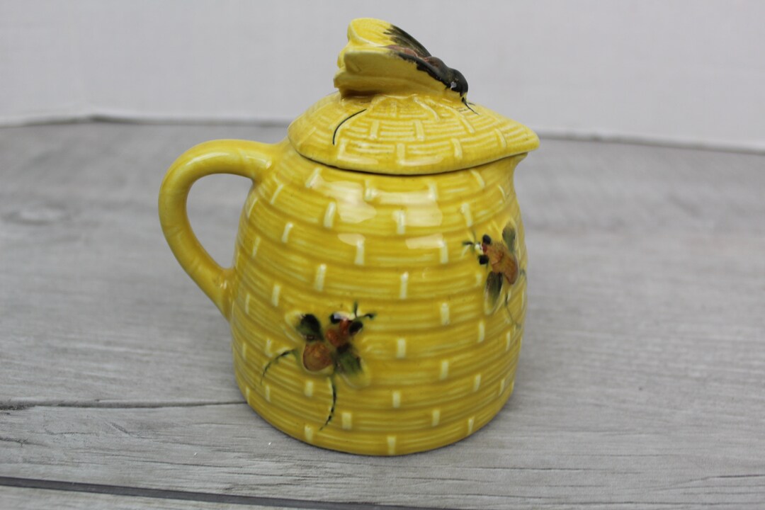 Vintage Yellow Bee Honey Pot Jug Pitcher Decorative Pitcher Farmhouse ...