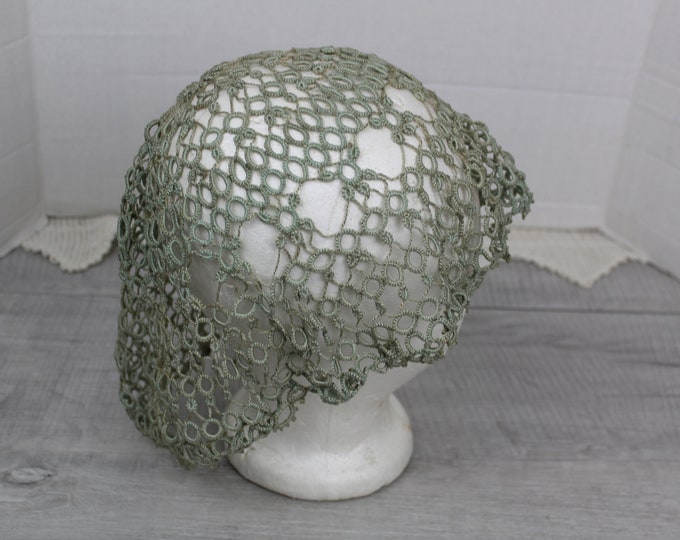 Antique Cloche Hat Boudoir Nightcap Green Corded Tatted Styled BOHO ...