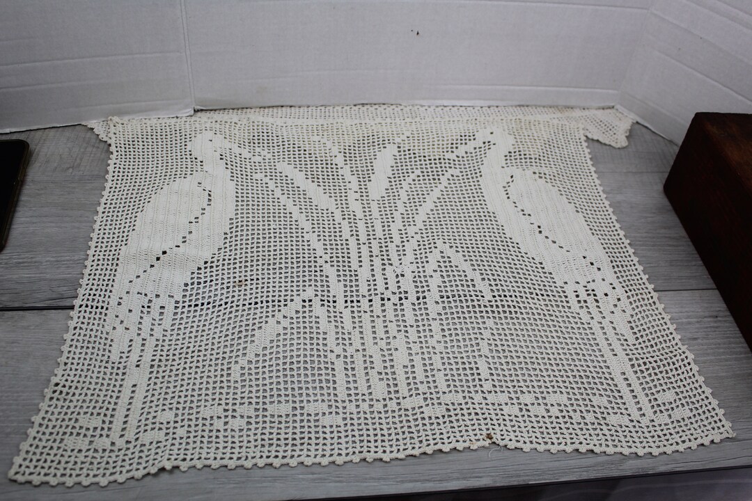 Vintage Crochet Doily Birds Herons Cattails Crocheted Filet Table ...