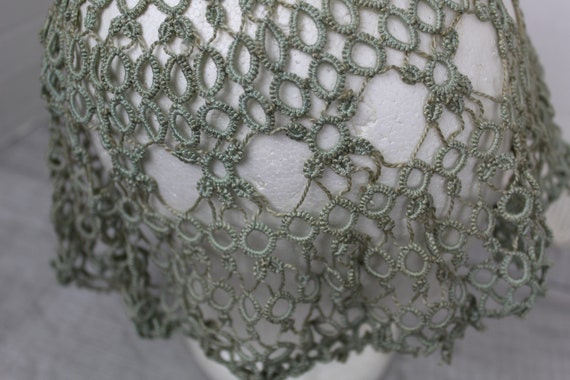 Antique Cloche Hat Boudoir Nightcap Green Corded Tatt… - Gem