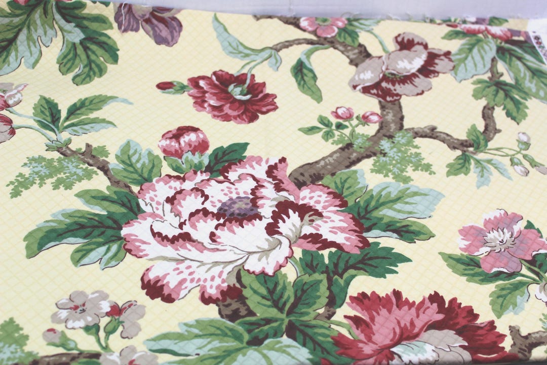 Jay Yang Fabric Design Screen Print USA Yellow Background Red Flowers 4 ...