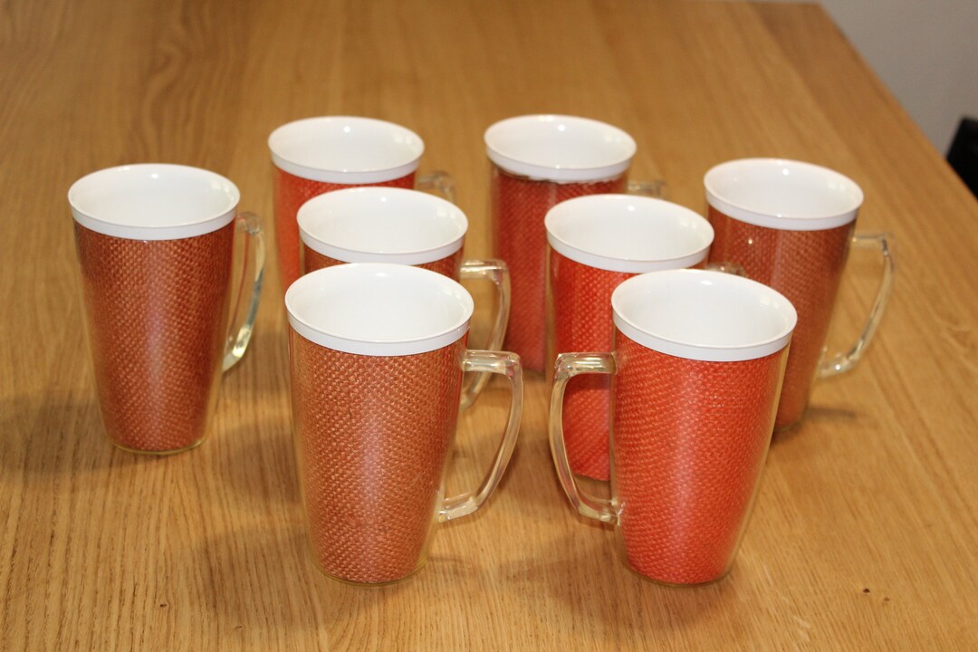 Vintage Melmac Barware 8 Mugs Retro 1970's Bamboo Raffia Ware Burlap ...