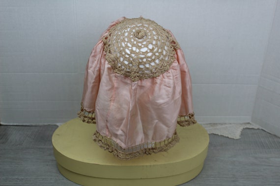 Antique Sleep Bonnet Pink Crochet Lace and Satin Wedd… - Gem