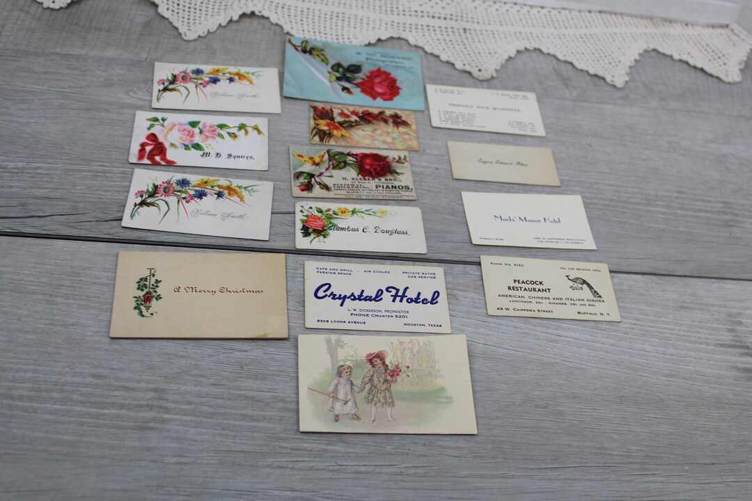 Antique Business Cards Florals Peacocks Hotels Christmas Lot of 14 ...