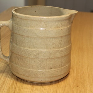 Antique Farmhouse Stoneware Barrel Shape Pitcher Beige With Blue ...
