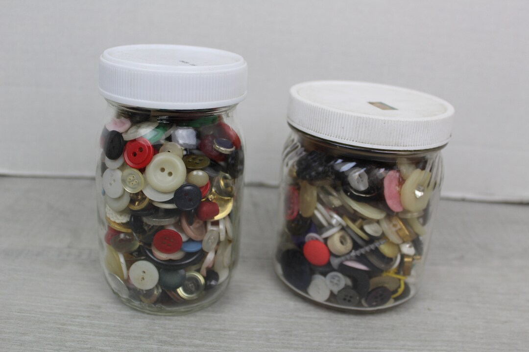 Antique Buttons in Glass Jars Lot of 2 Vintage Buttons Farmhouse Home ...