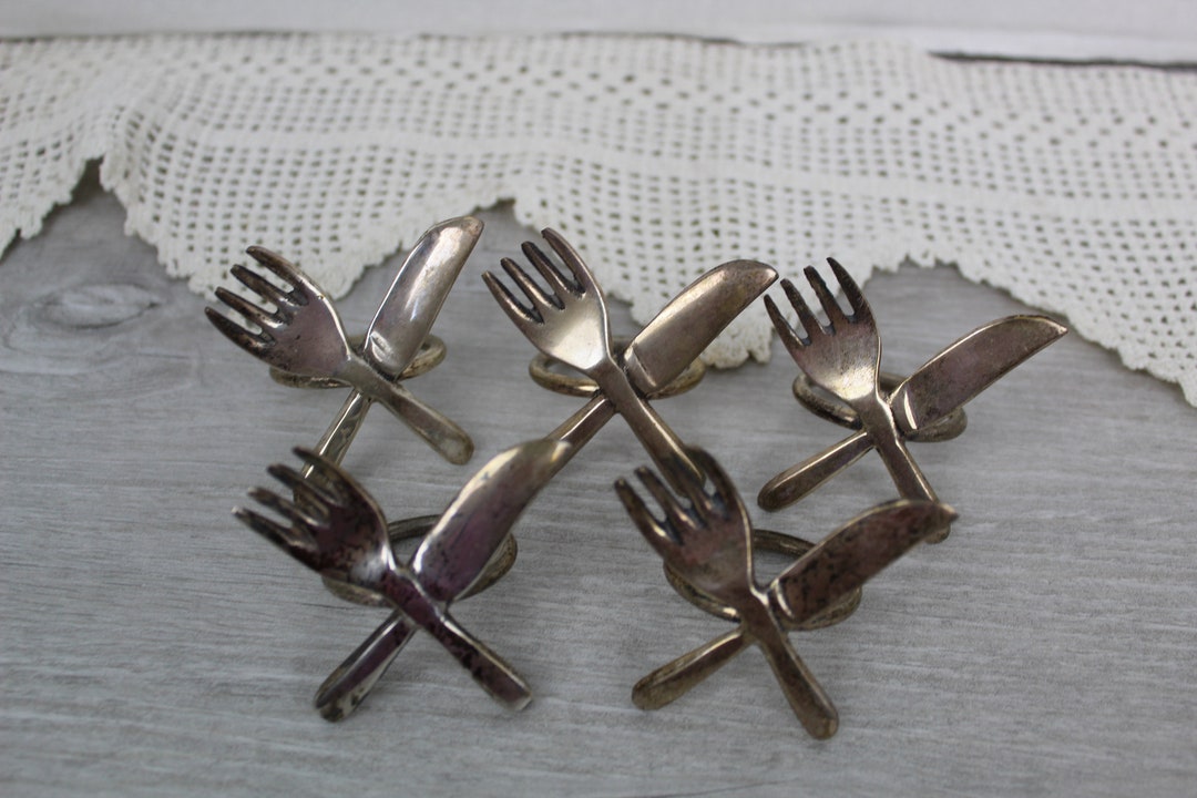 Vintage Napkin Rings Knives and Fork Silver Tone Metal Lot of 5 ...