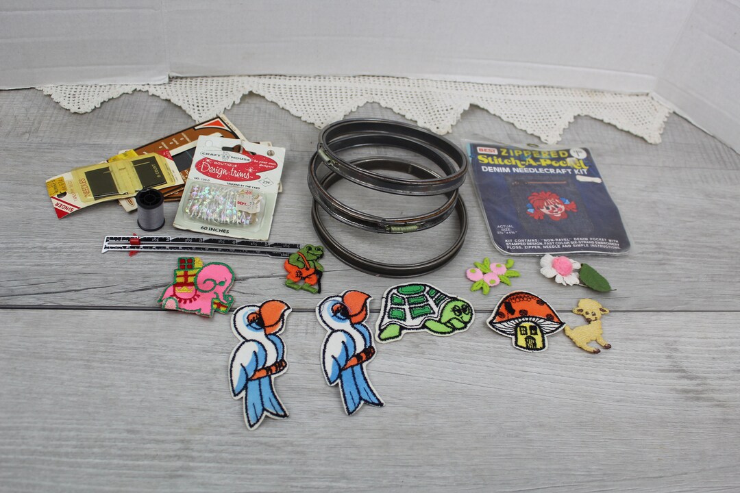 Vintage Embroidery Needlepoint Metal Hoops and Mixed Sewing Lot of ...
