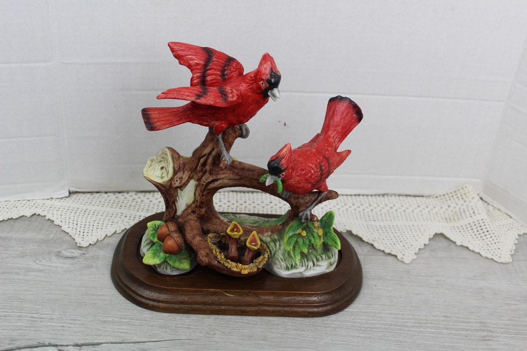 Red Cardinals Figurine Double Birds With Babies Ceramic Price Products ...