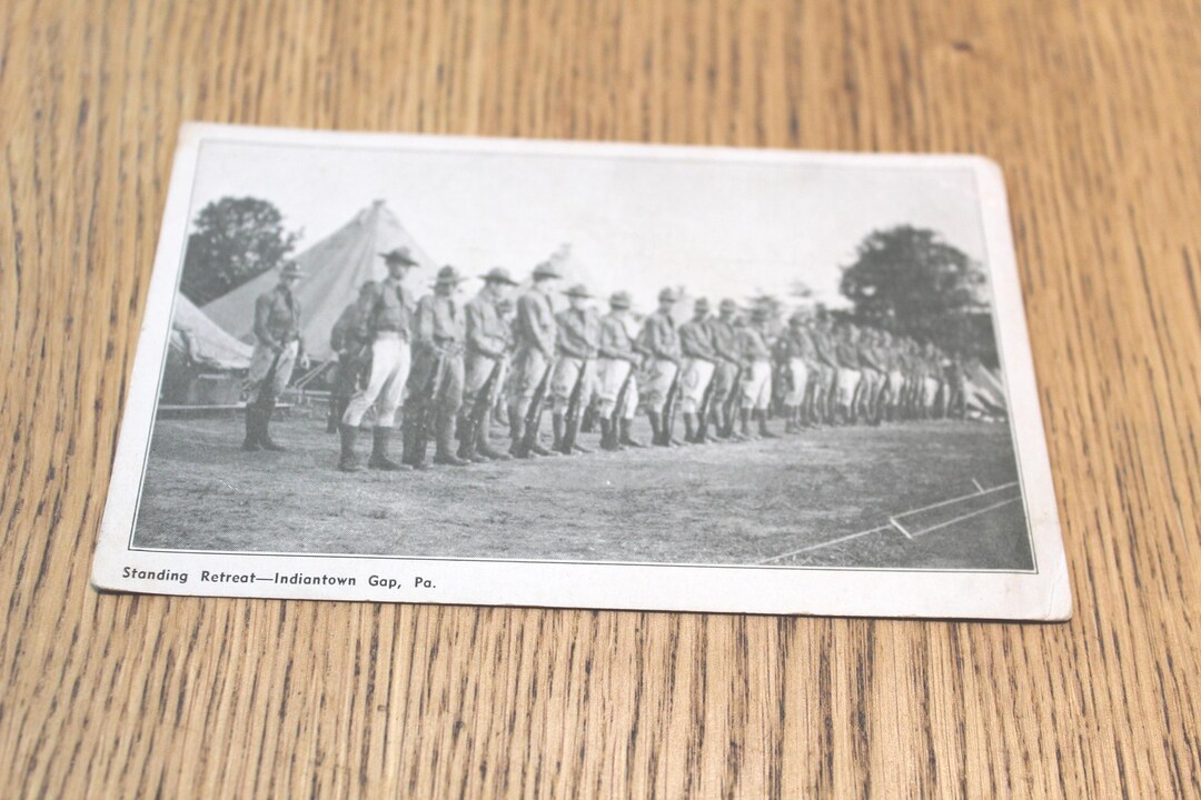 Military Troops Postcard Old Standing Retreat Indiantown Gap Pa Bugle ...