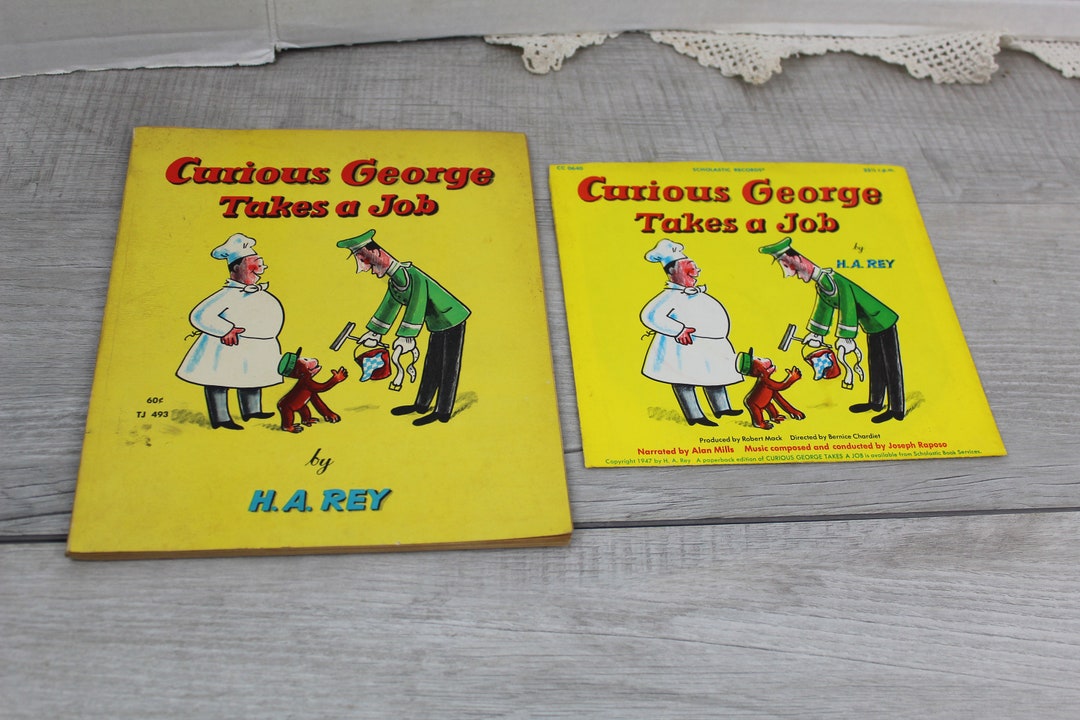 Curious George Takes A Job H A Rey Children's Book and Record Lot of 2 ...