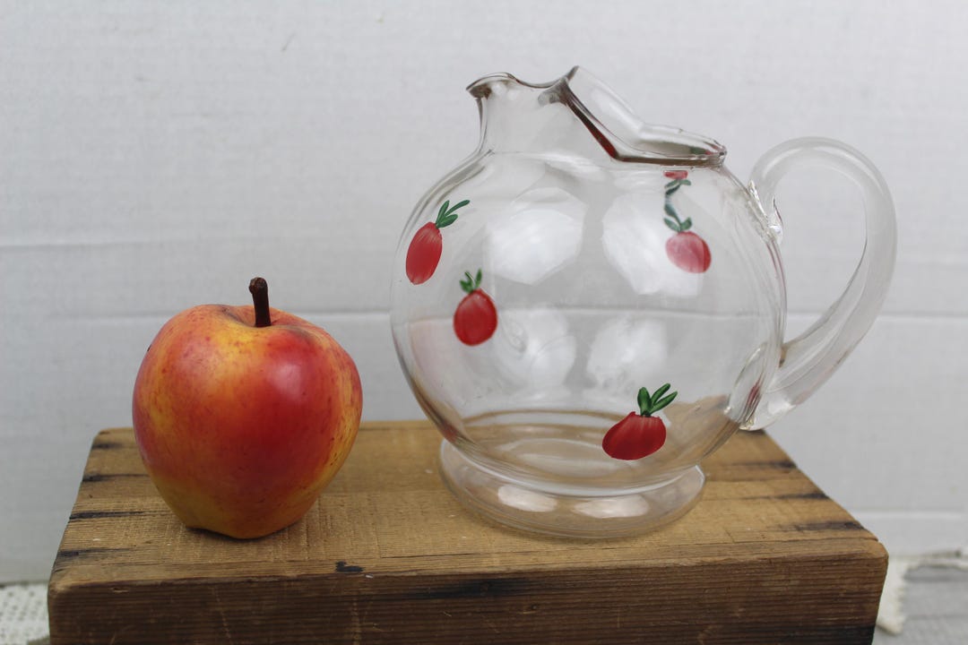Water Juice Pitcher Clear Glass With Apple Design Vintage Housewares - Etsy