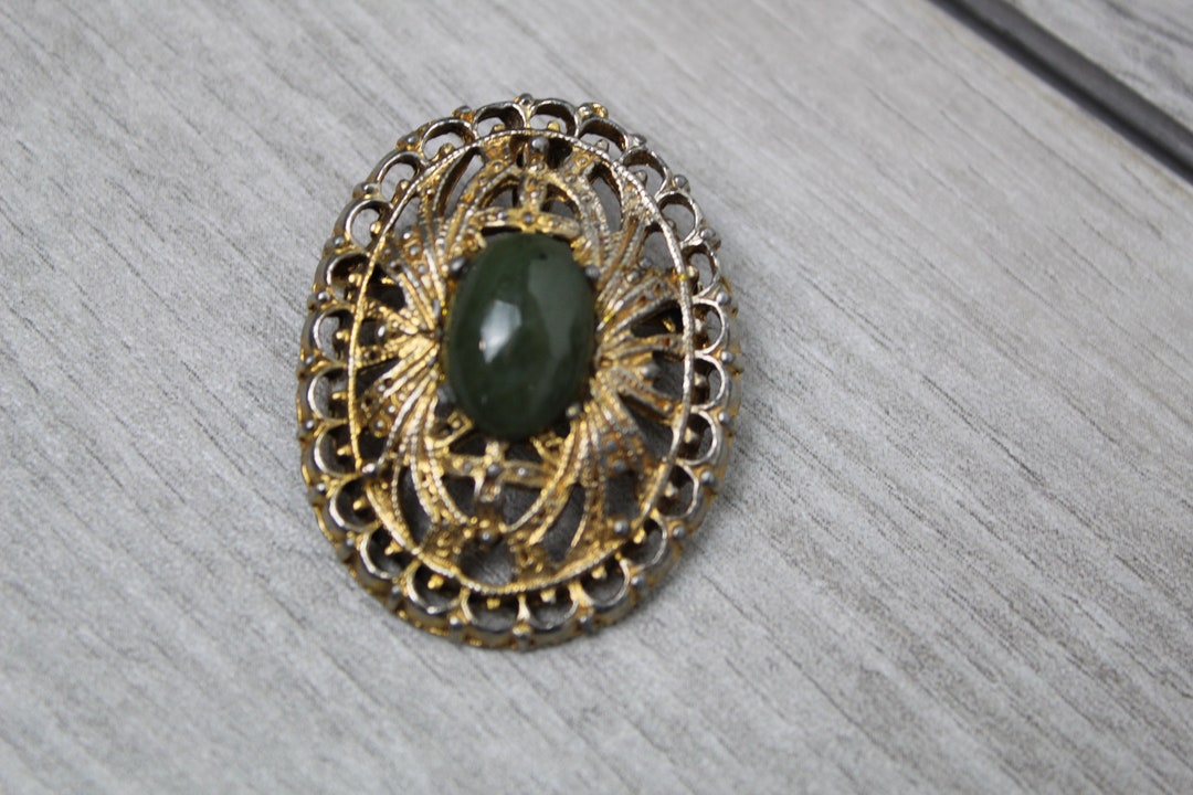 Vintage Peri Jewelry Brooch Pin Convertible Pendant Gold Tone Green ...