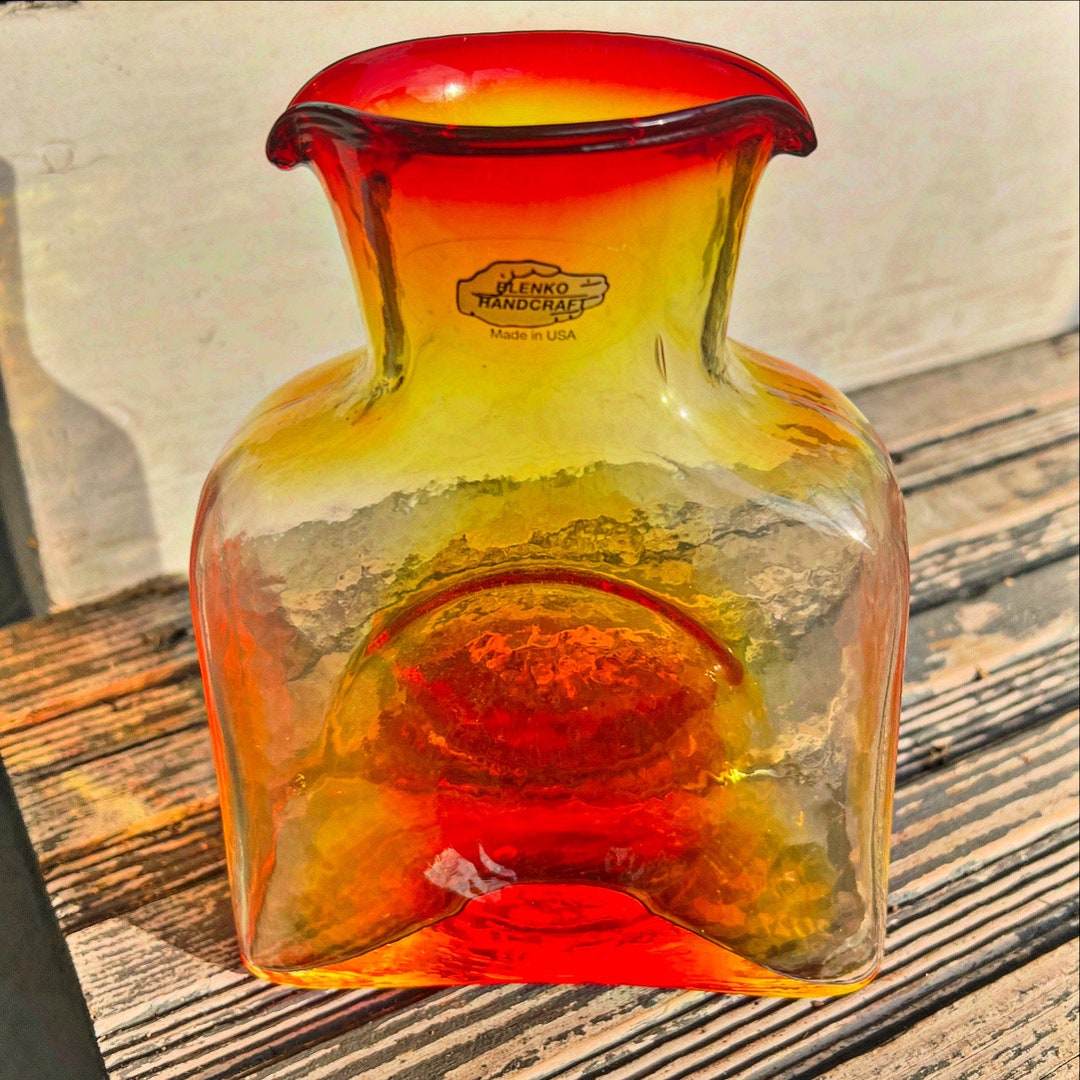 Blenko Glass Water Jug Bottle Hand Craft Made in USA Tangerine Color ...