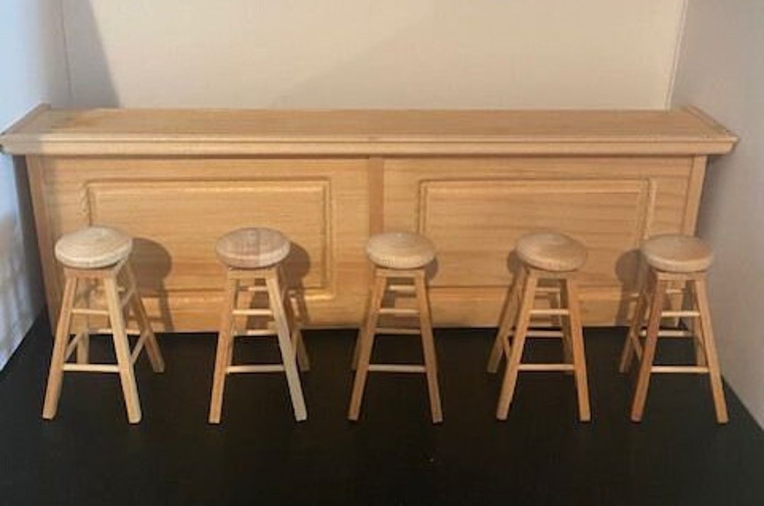 Wooden Bar With 5 Bar Stools With Seats That Spin - Etsy