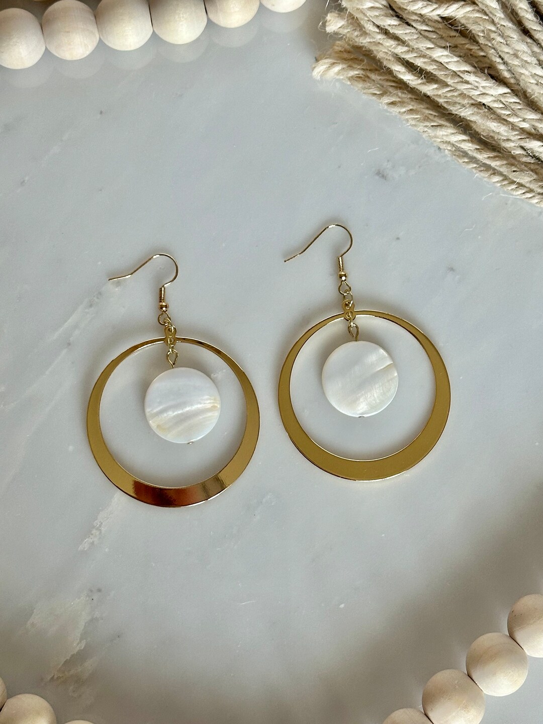 Gold Hoops With Shell Disc Earrings - Etsy