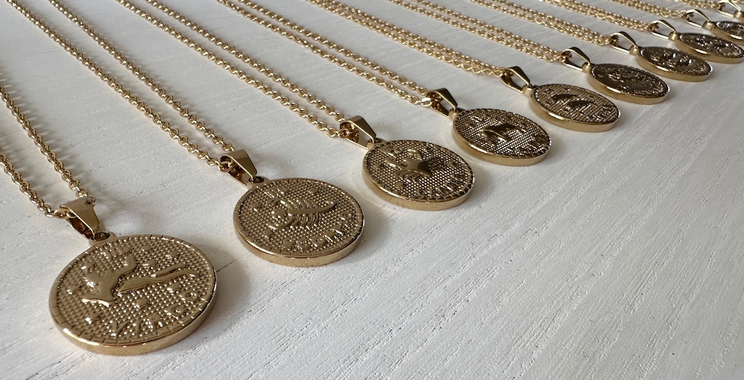 Zodiac Sign Pendant Necklace Gold - Etsy