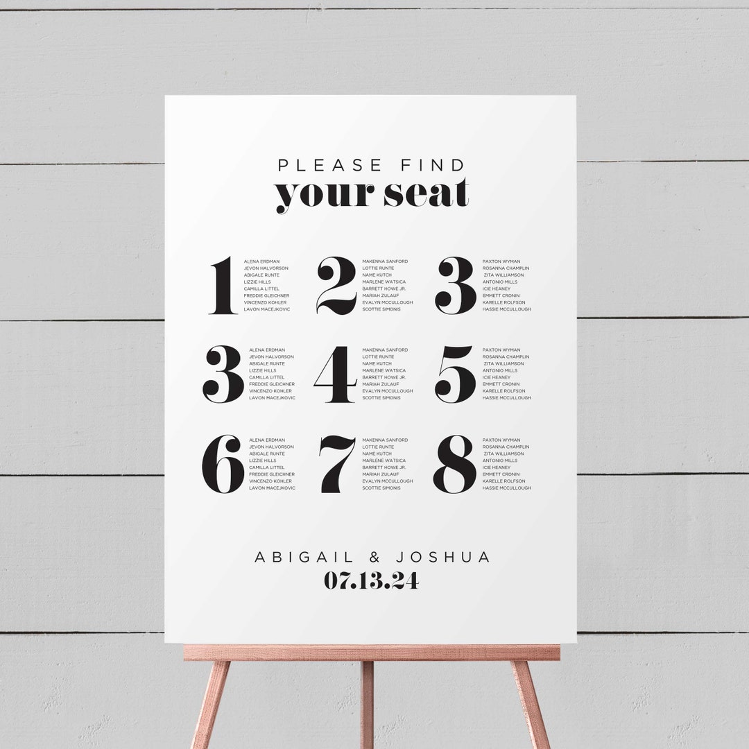 Wedding Seating Chart Sign | Printed & Shipped | Printed Seating Chart ...