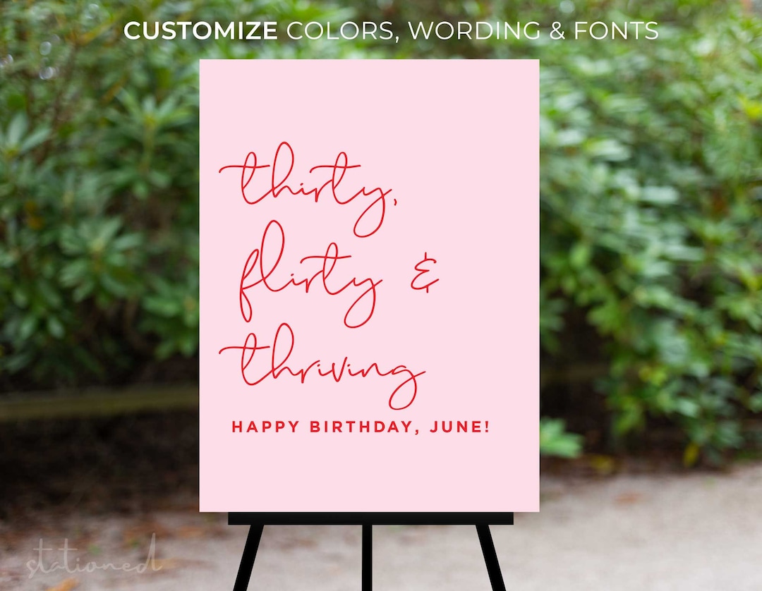 Thirty Flirty Thriving 30th Birthday Party Sign or Poster | Printed or ...