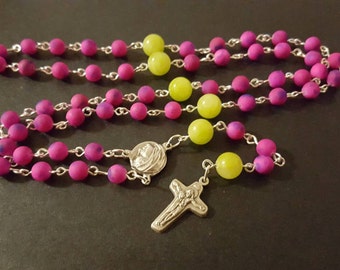 Neon Yellow Catholic Beaded Rosary with Good Shepherd Crucifix | Etsy