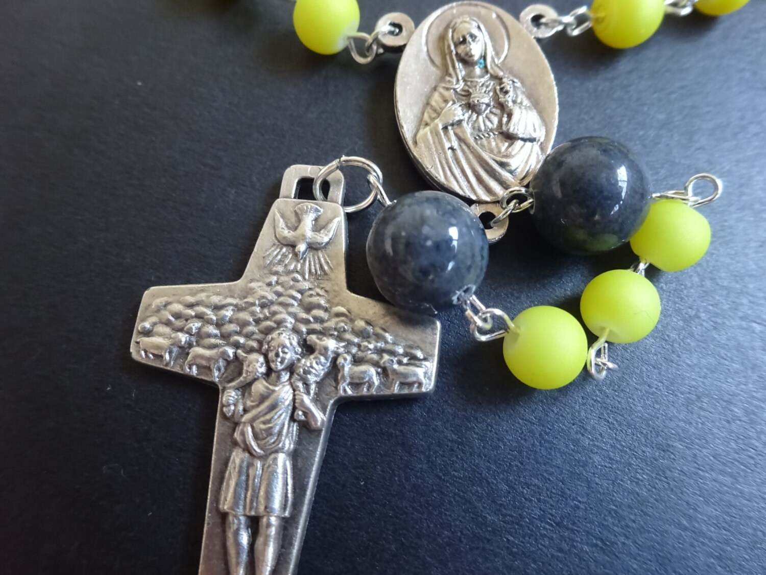 Neon Yellow Catholic Beaded Rosary With Good Shepherd Crucifix - Etsy