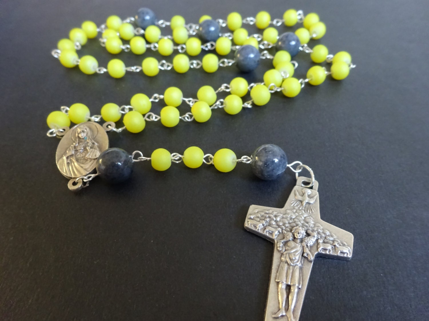 Neon Yellow Catholic Beaded Rosary With Good Shepherd Crucifix - Etsy