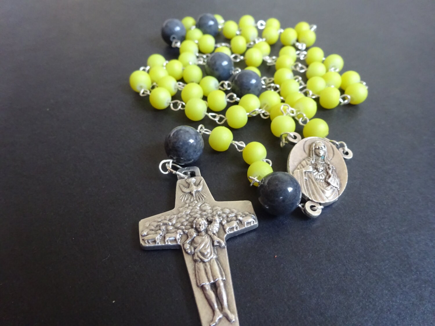 Neon Yellow Catholic Beaded Rosary With Good Shepherd Crucifix - Etsy
