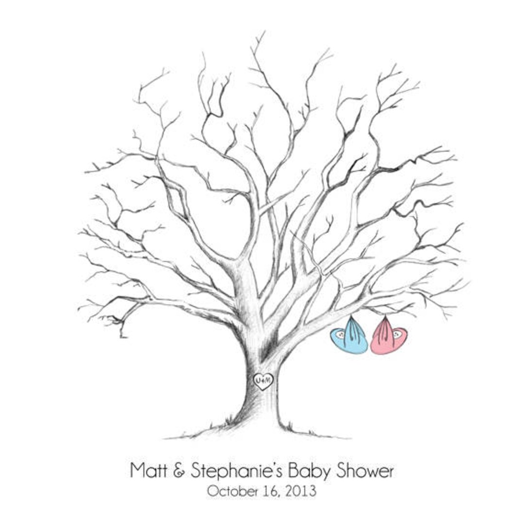 Printable Hand-drawn Baby Shower Fingerprint Tree Guestbook (PDF) - Etsy