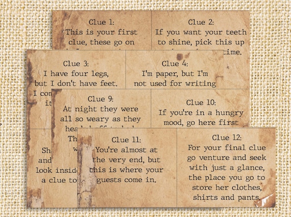 Printable Mystery Clue Cards Indoor Birthday Party Treasure | Etsy ...
