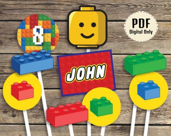 Printable Custom Brick Building Block Party Sign Centerpiece Photo Prop ...