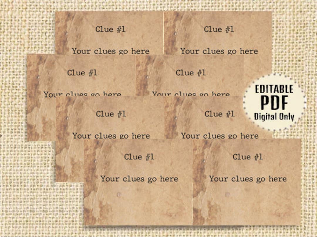 Editable Printable Mystery Clue Cards Birthday Romantic Party Treasure ...
