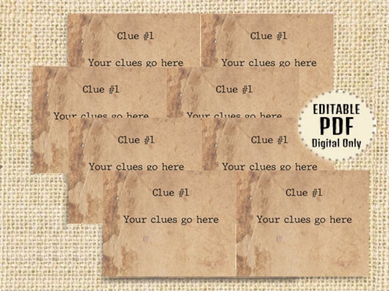 Editable Printable Mystery Clue Cards Birthday Romantic Party Treasure ...