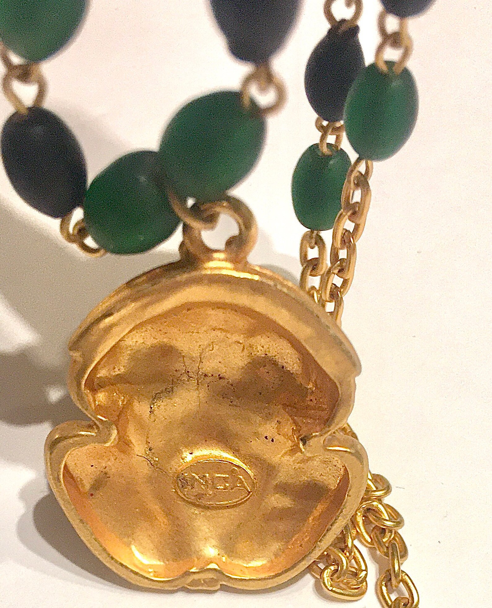 Vintage INCA Green Beads and Gold Tone Necklace - Etsy