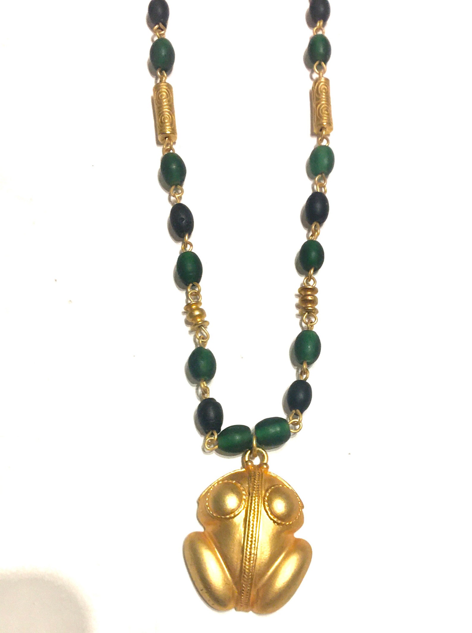 Vintage INCA Green Beads and Gold Tone Necklace - Etsy