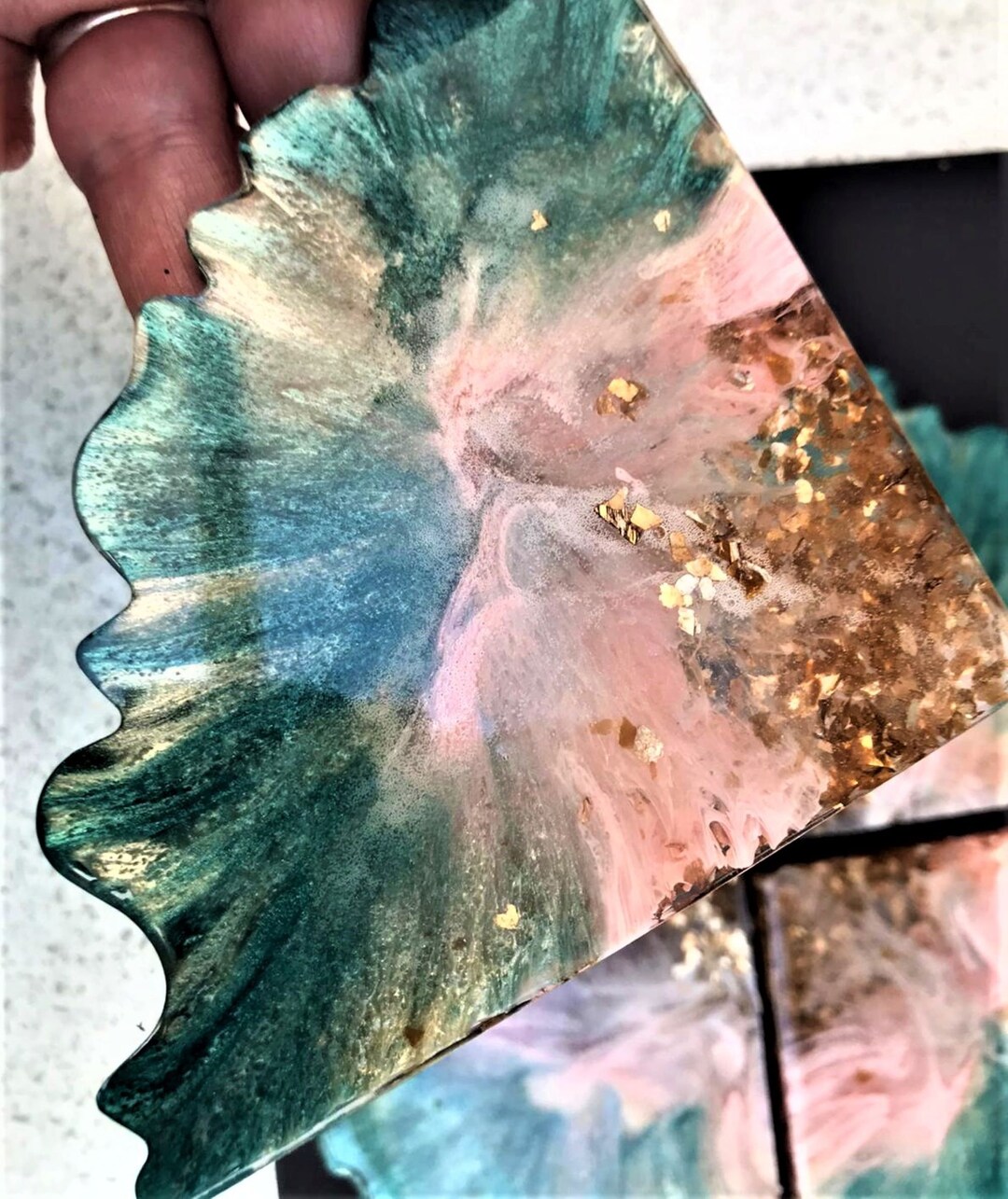 Custom Resin Coaster Set: 3D Flower Agate Style, Sparkle Edging - Etsy UK