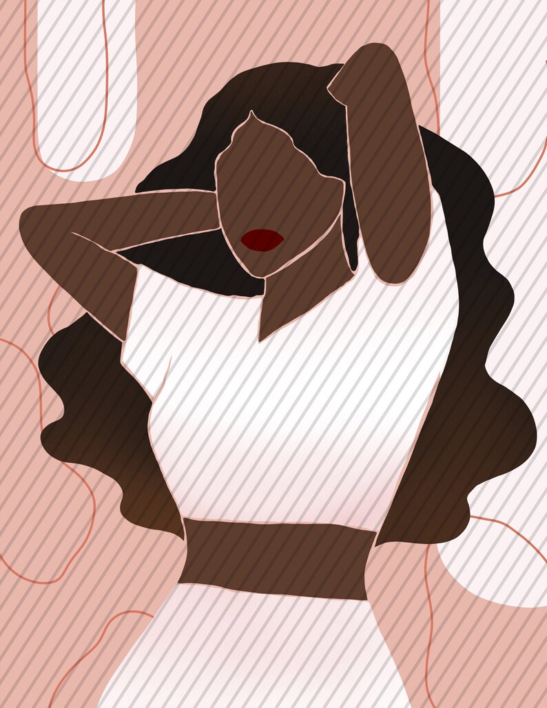 Long Wavy Brown Hair, Black Woman, Abstract, UNFRAMED, Minimalist Print ...