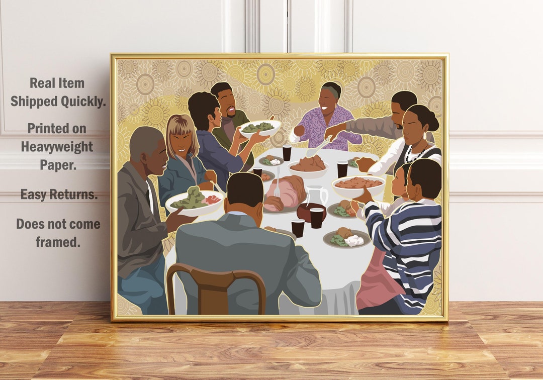 African American Family Thanksgiving Art Poster Print: Soul Food Dinner ...