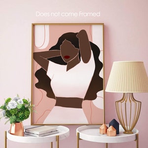 Long Wavy Brown Hair, Black Woman, Abstract, UNFRAMED, Minimalist Print ...