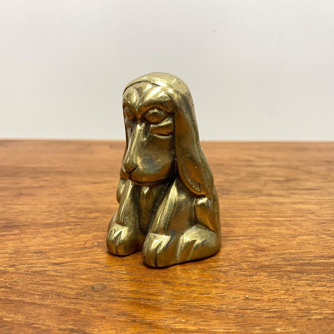Vintage Brass Bassett Hound Dog Droopy Doggo Puppy Figurine Felt Base ...