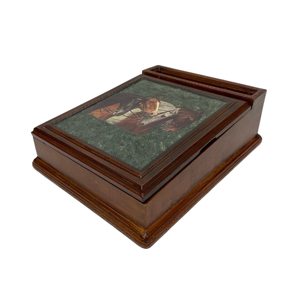 Vintage Handcrafted Wooden Letter Writing Box Slanted Desk Stationery ...