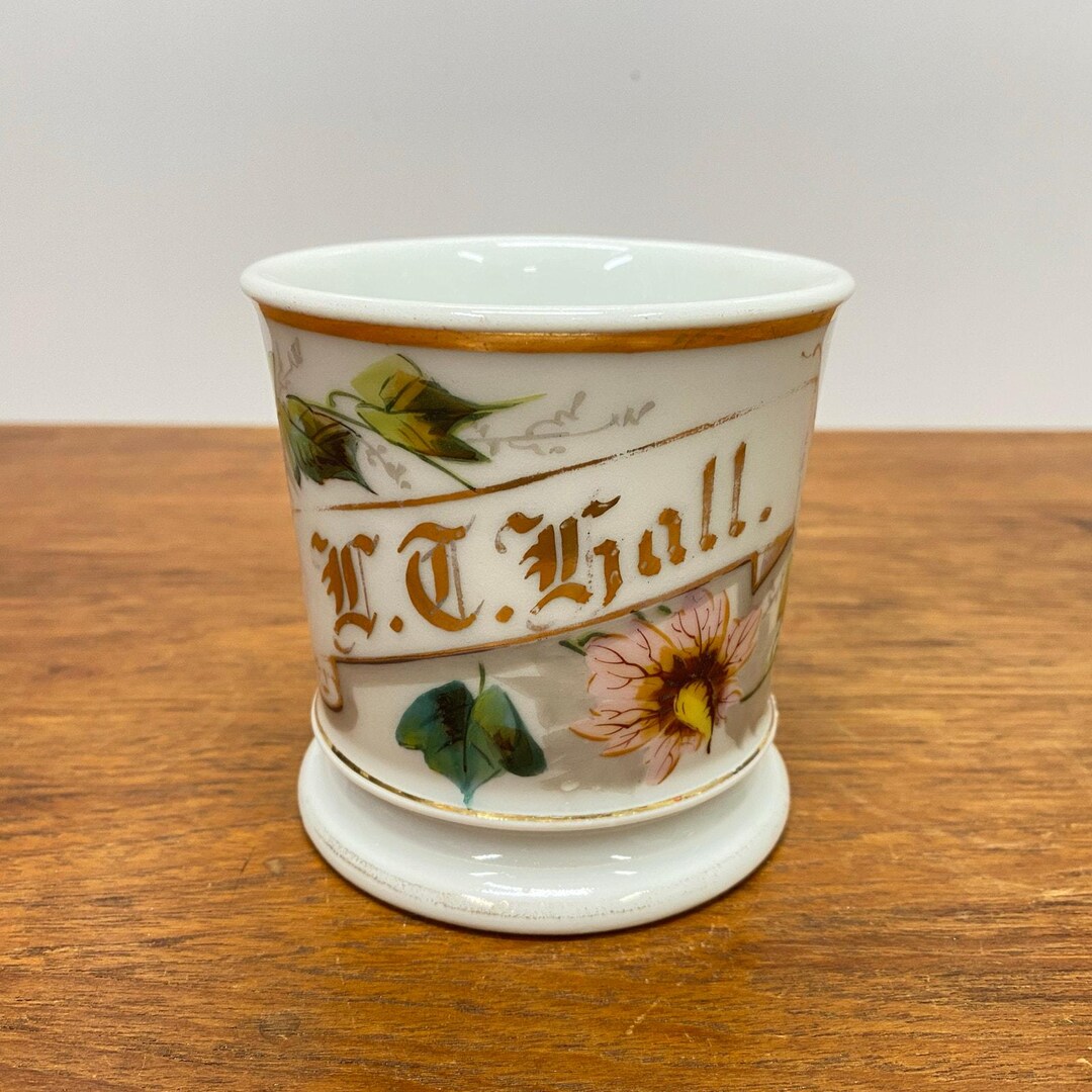 Vintage Limoges Monogram Shaving Mug Porcelain Coffee Tea Cup Floral ...