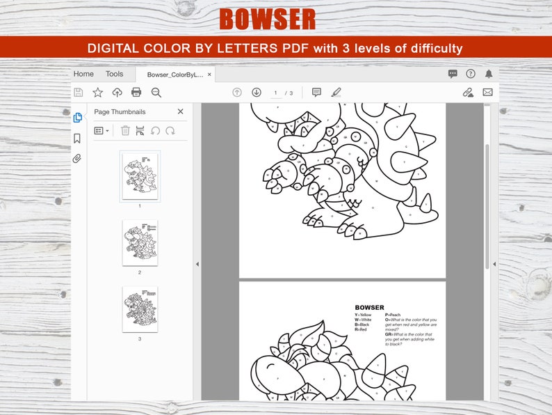 BOWSER Color by Letters DIGITAL - Etsy