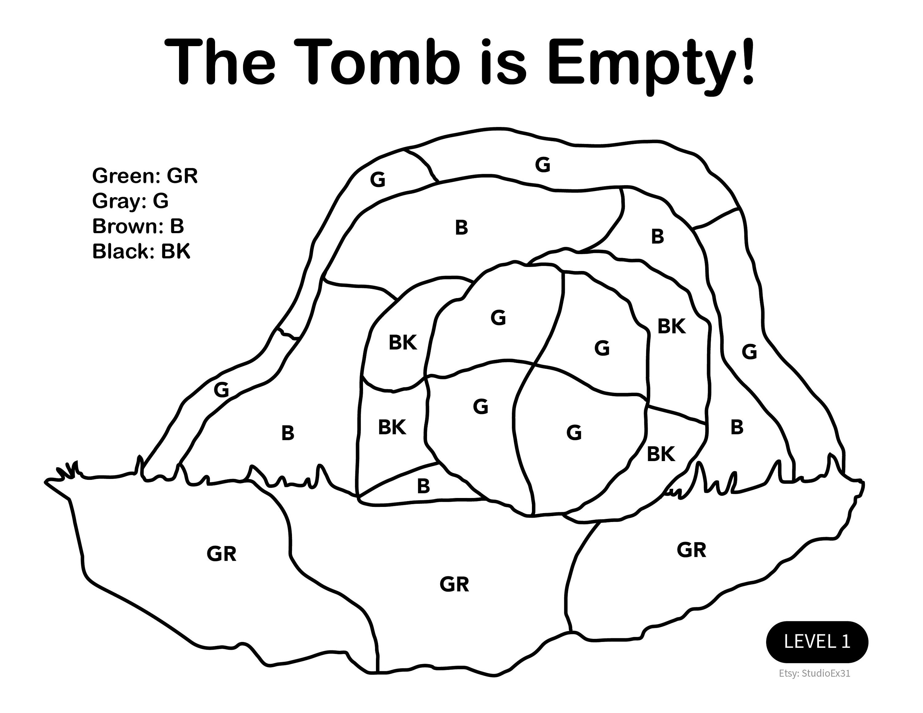 The Tomb is Empty - Color by Numbers, Letters, Words (3 Levels) Pdfs - Etsy